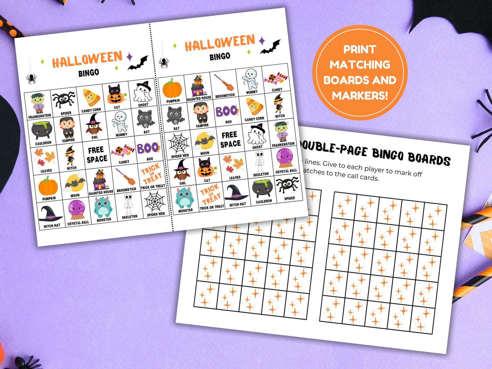 50 Halloween Bingo Cards With Call Sheet and Markers, Halloween Group ...