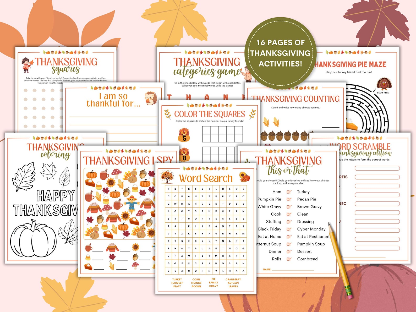Exciting Thanksgiving Activity Bundle: I Spy, Activity Sheets, Word ...