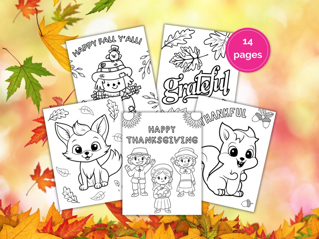 Fun Thanksgiving Coloring Pages Bundle | 14 Pages for Kids & Adults ...