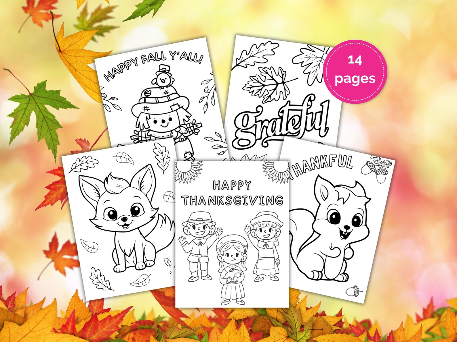 Fun Thanksgiving Coloring Pages Bundle | 14 Pages for Kids & Adults ...