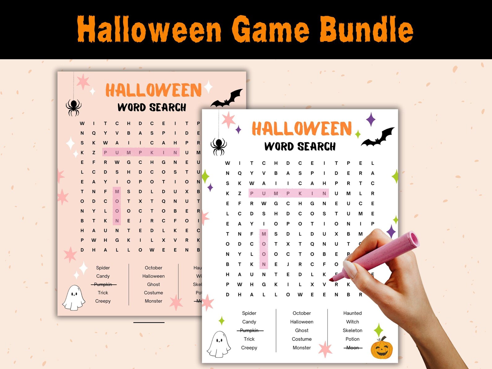 Halloween Game Bundle: Halloween Word Search and Halloween Bingo Cards ...