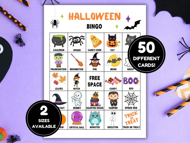 50 Halloween Bingo Cards With Call Sheet and Markers, Halloween Group ...
