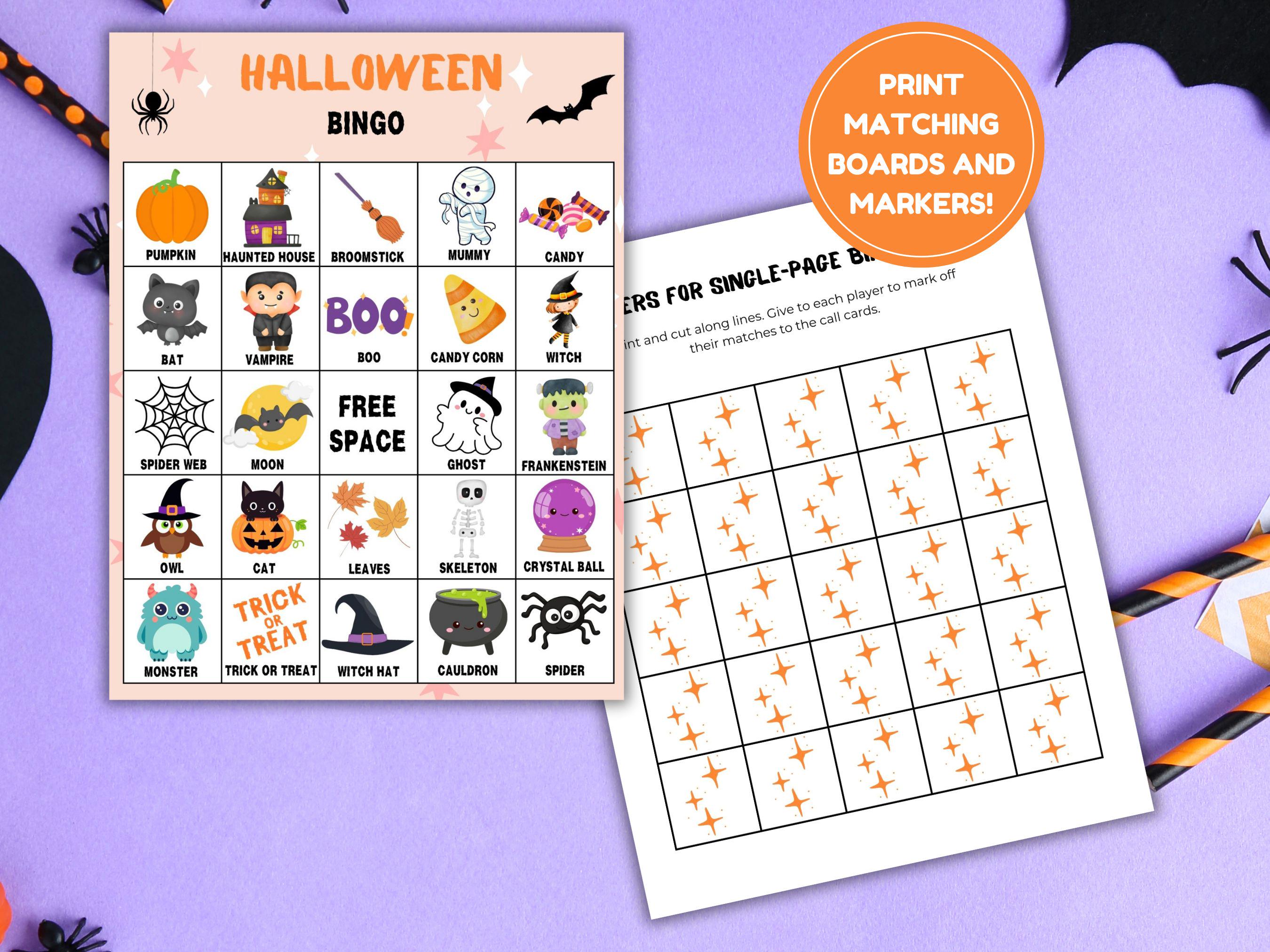 50 Halloween Bingo Cards With Call Sheet and Markers, Halloween Group ...