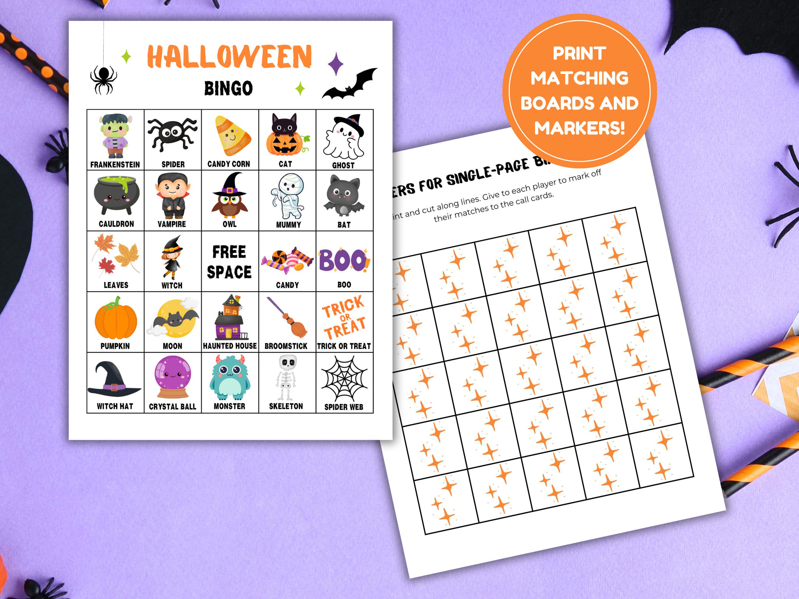 50 Halloween Bingo Cards With Call Sheet and Markers, Halloween Group ...