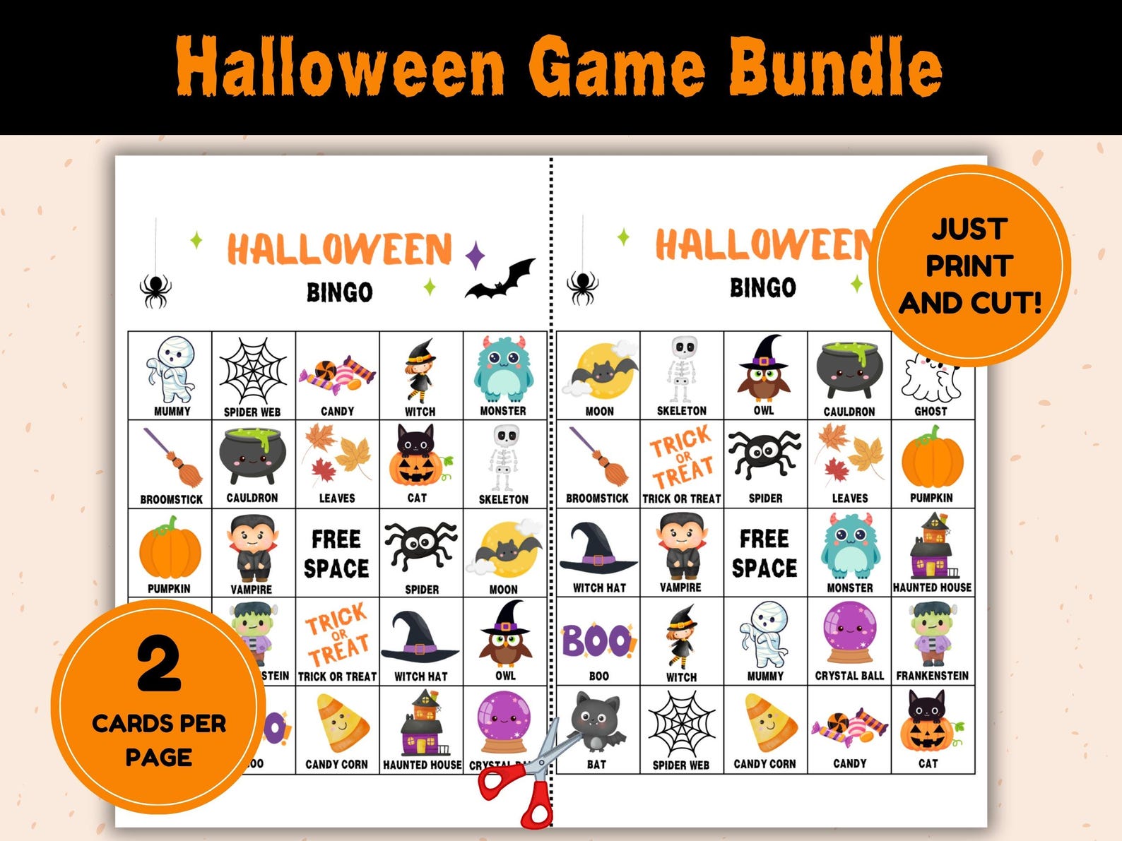 Halloween Game Bundle: Halloween Word Search and Halloween Bingo Cards ...