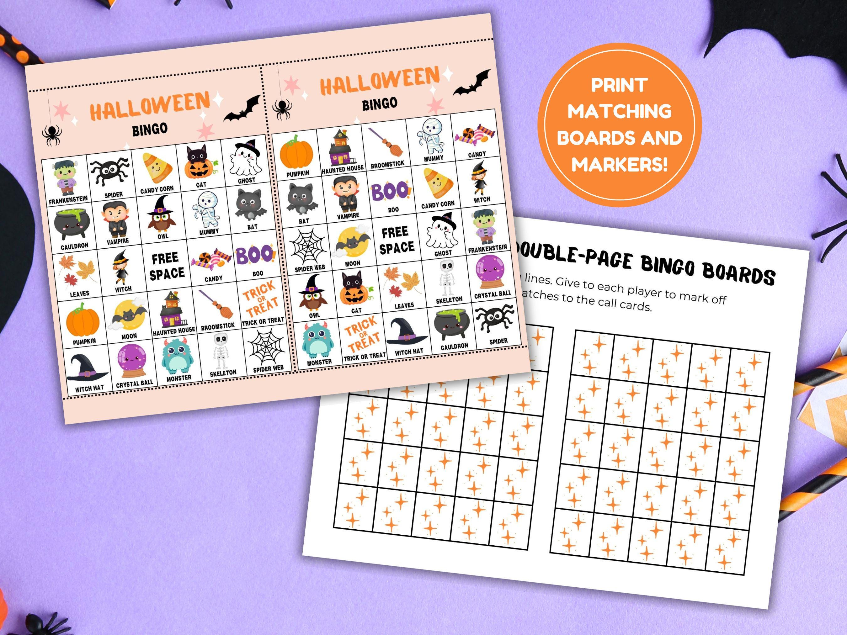 50 Halloween Bingo Cards With Call Sheet and Markers, Halloween Group ...