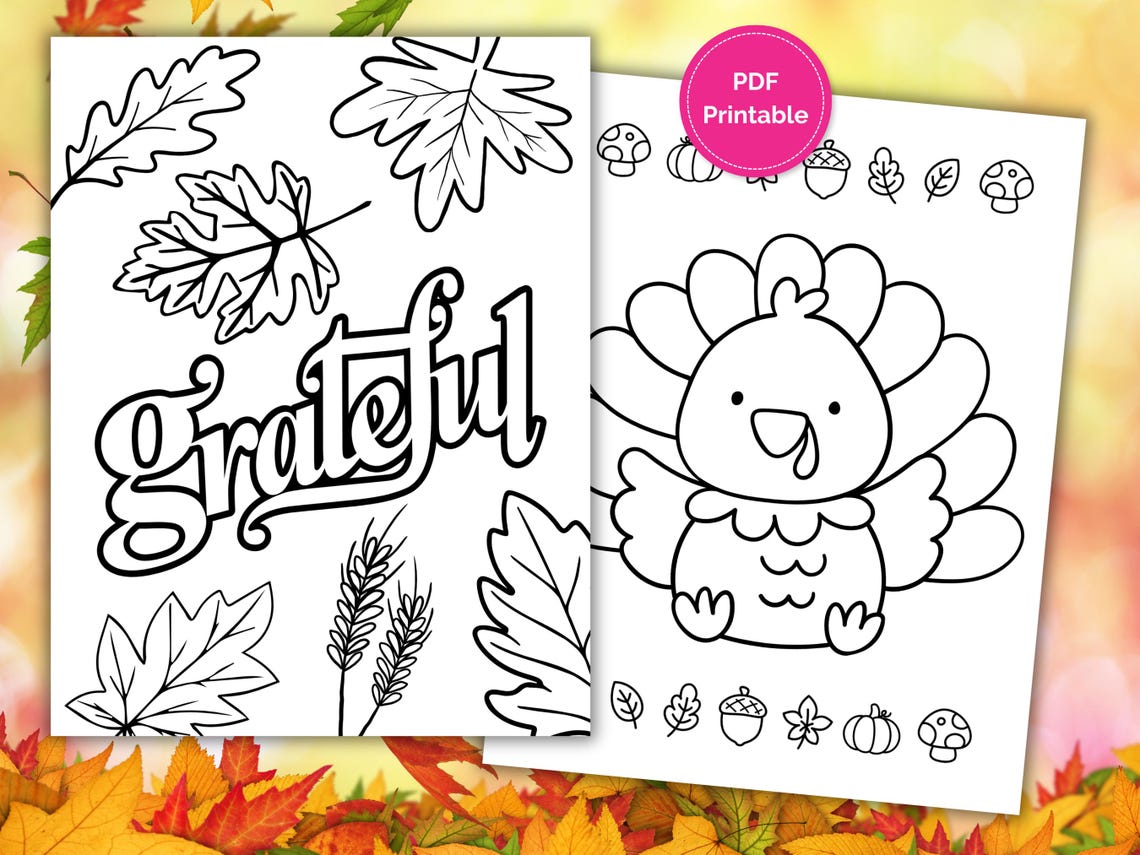 Fun Thanksgiving Coloring Pages Bundle | 14 Pages for Kids & Adults ...