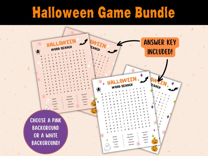 Halloween Game Bundle: Halloween Word Search and Halloween Bingo Cards ...