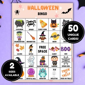 50 Halloween Bingo Cards With Call Sheet and Markers, Halloween Group ...