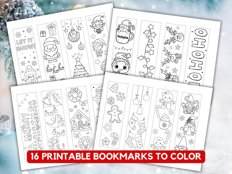 Festive Christmas Coloring Bookmarks for Kids - Winter Bookmarks ...