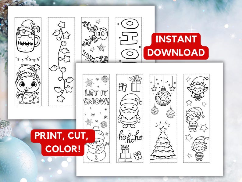 Festive Christmas Coloring Bookmarks for Kids - Winter Bookmarks ...