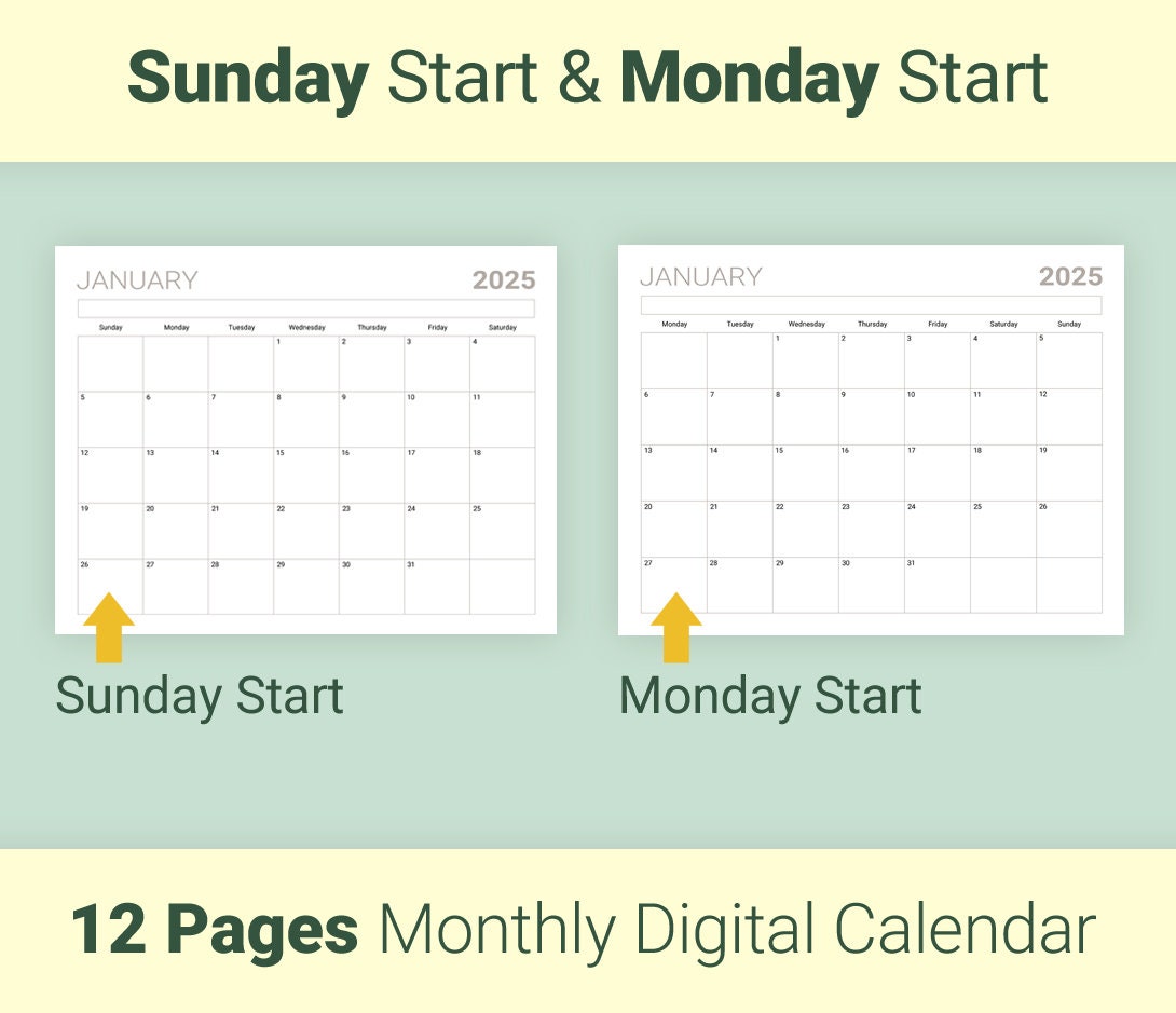 2025 Horizontal 12 Page Monthly Calendar | Instant Download | Fillable ...