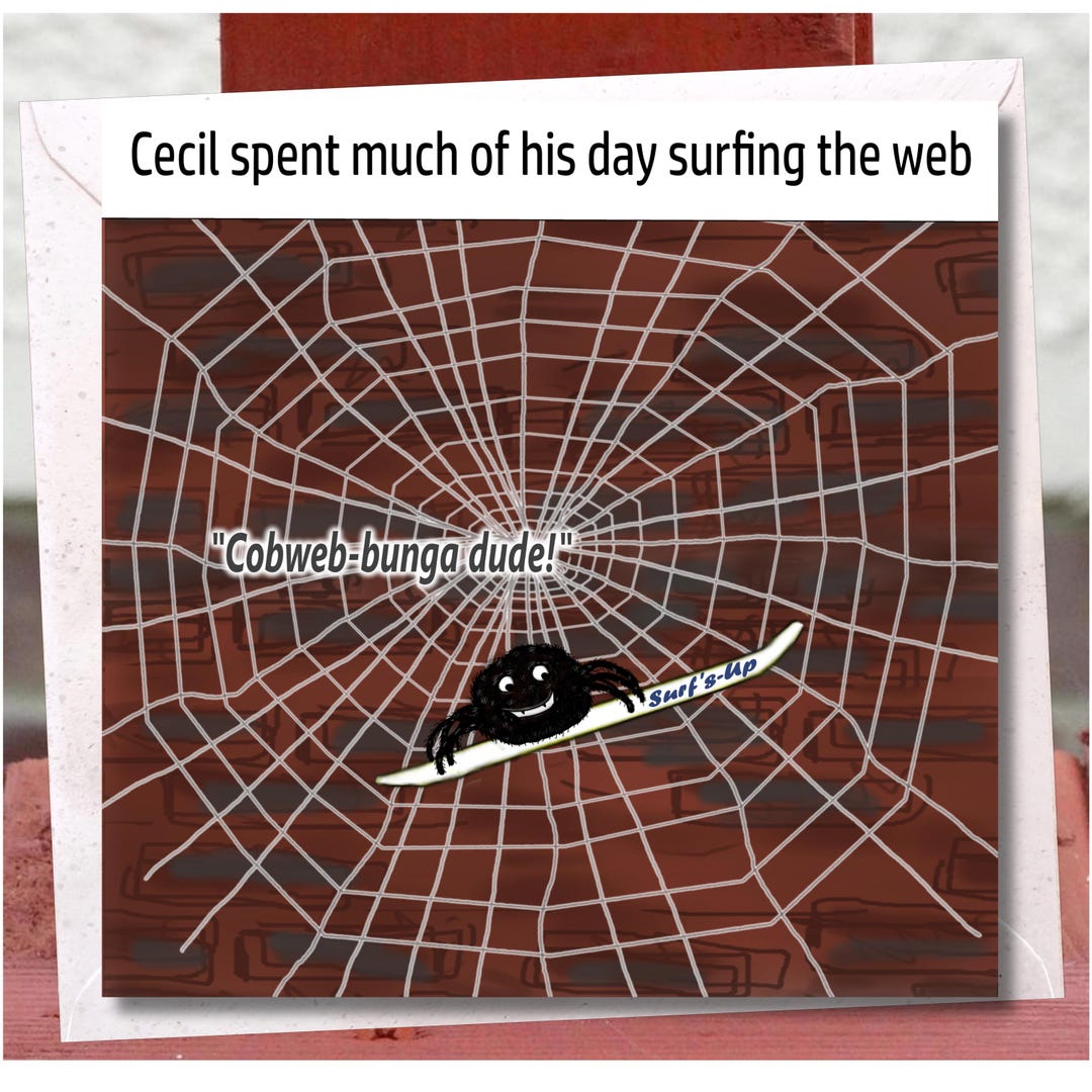 Surf Spider Funny Card for Young Person - Arachnid Surfing the Web ...