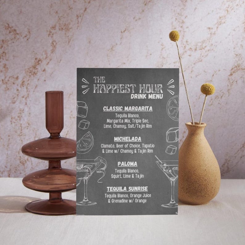 Cocktail Menu Chalkboard Style for Parties Bartending Canva Drinks List ...