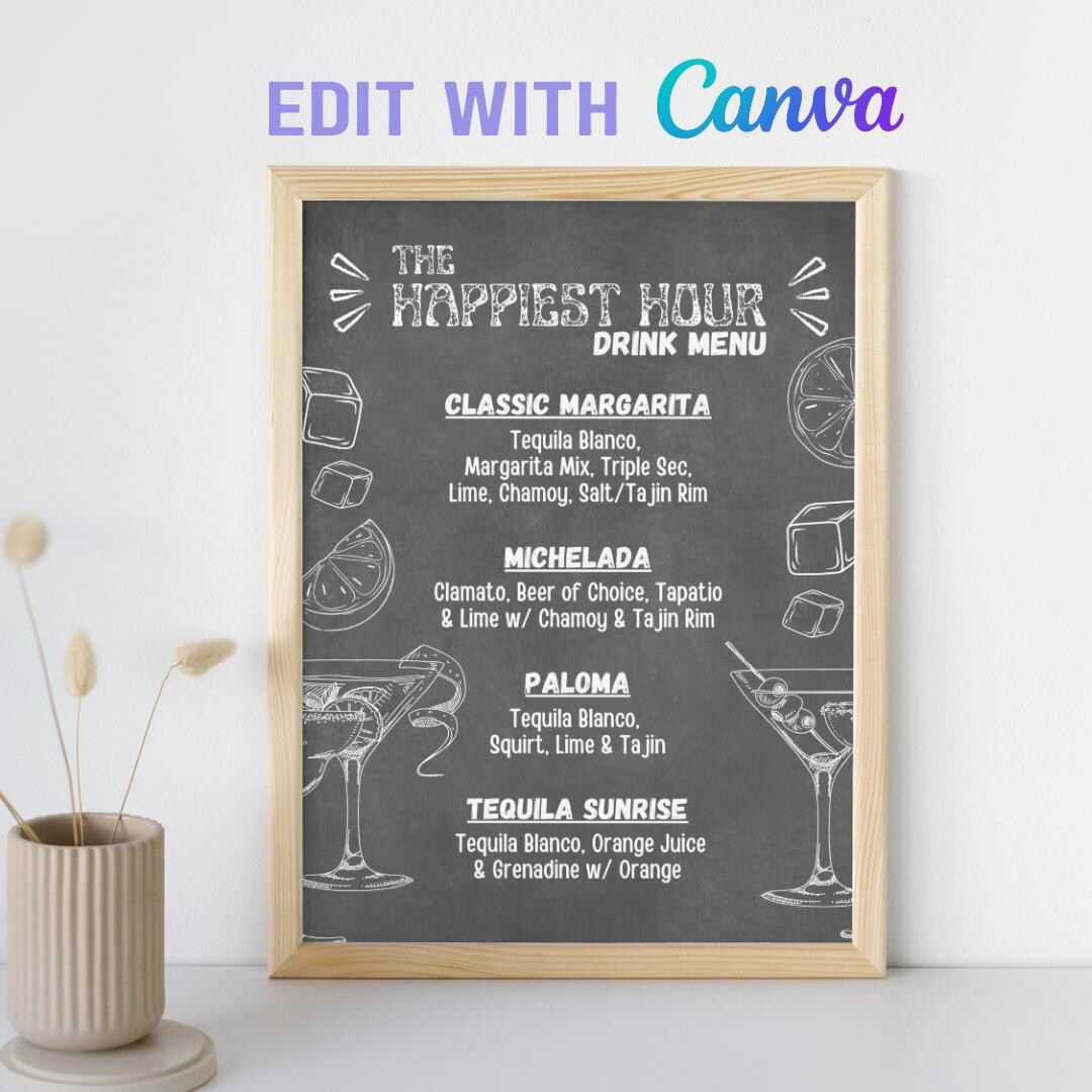 Customizable Chalkboard Style Cocktail Menu for Parties | Bartending ...