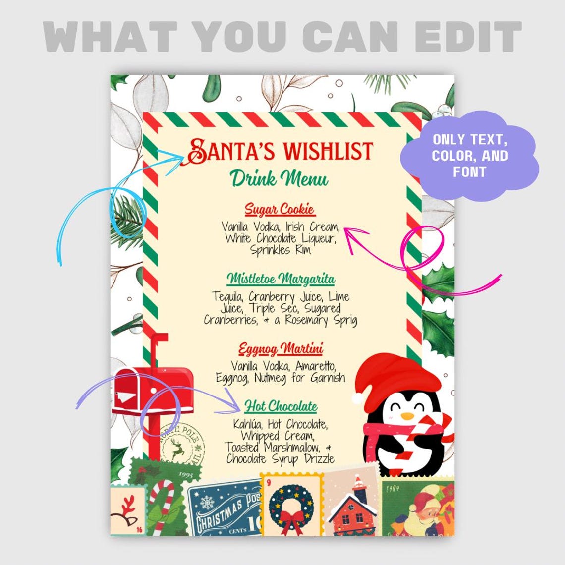 Santa’s Wish List Drink Menu Template | Holidays Cocktail Bar Design ...
