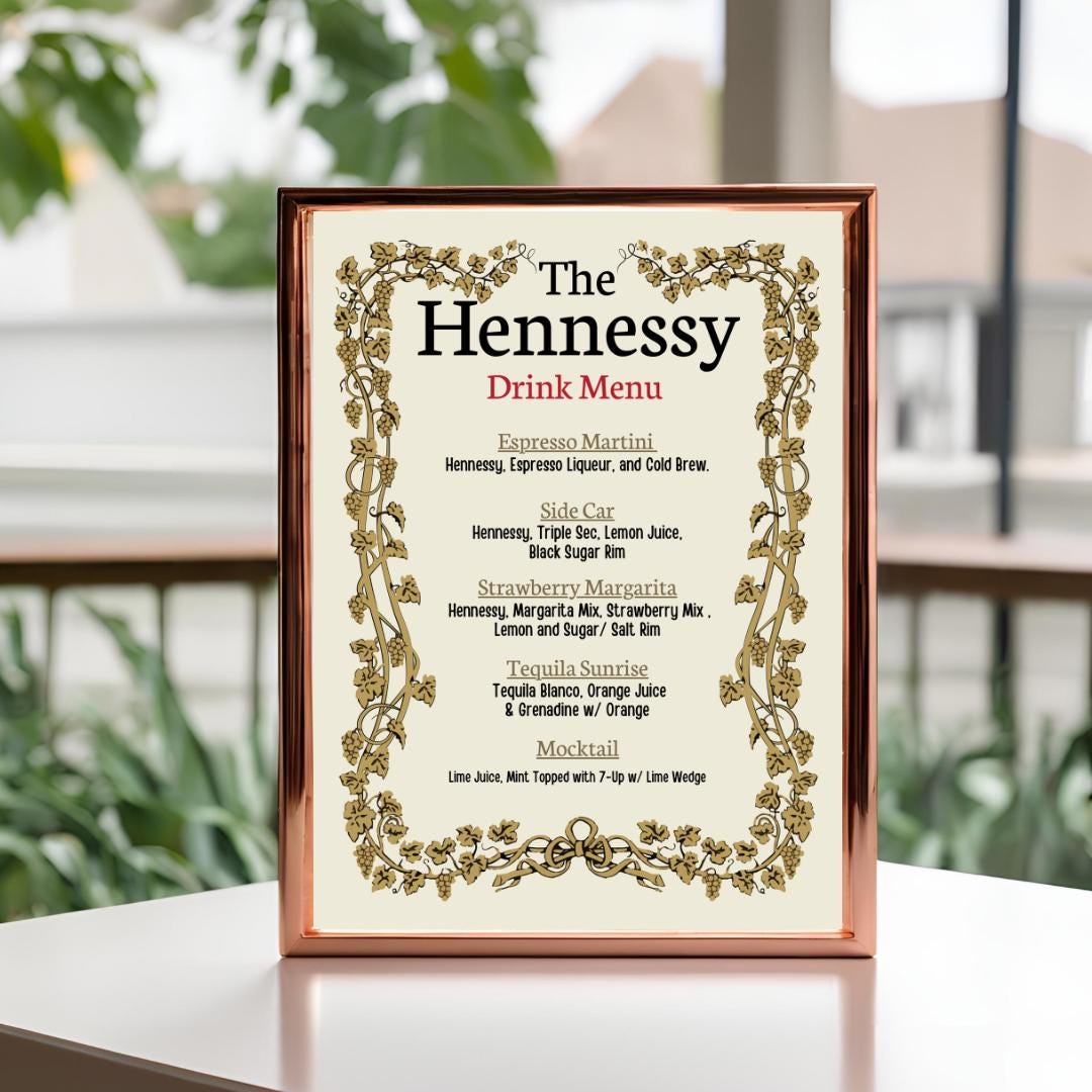 Customizable Hennessy Cocktail Menu for Parties Bartending Canva Drinks ...