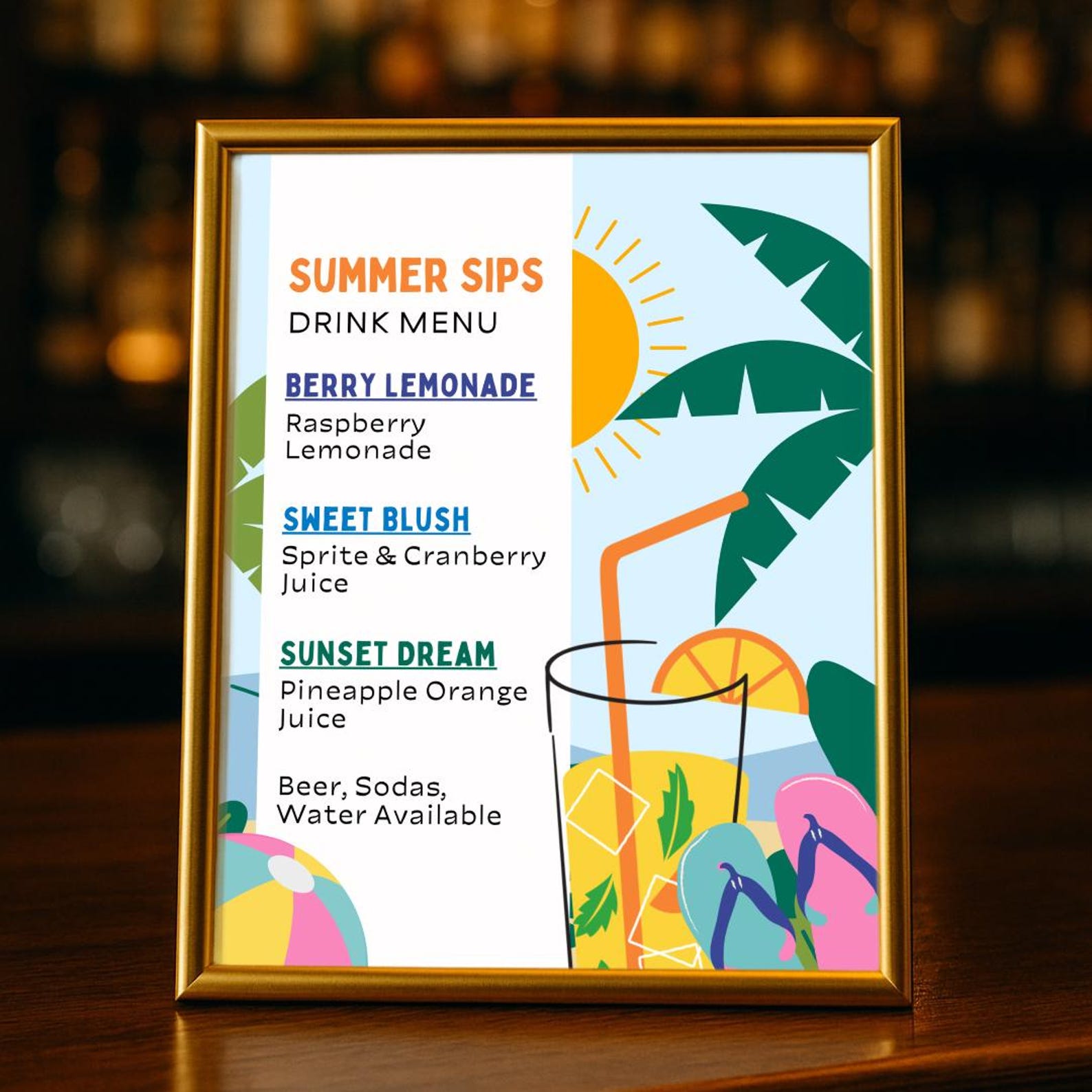 Summer Sips Drink Menu Template Cocktail Bar Design Printable Edit ...