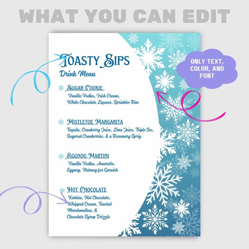 Winter Wonderland Drink Menu Template Blue Holidays Cocktail Bar Design ...