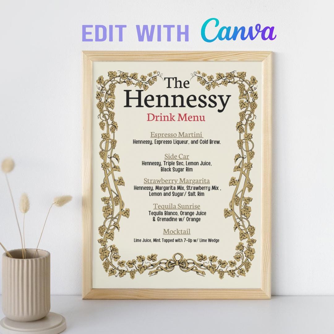 Customizable Hennessy Cocktail Menu for Parties | Bartending Canva ...