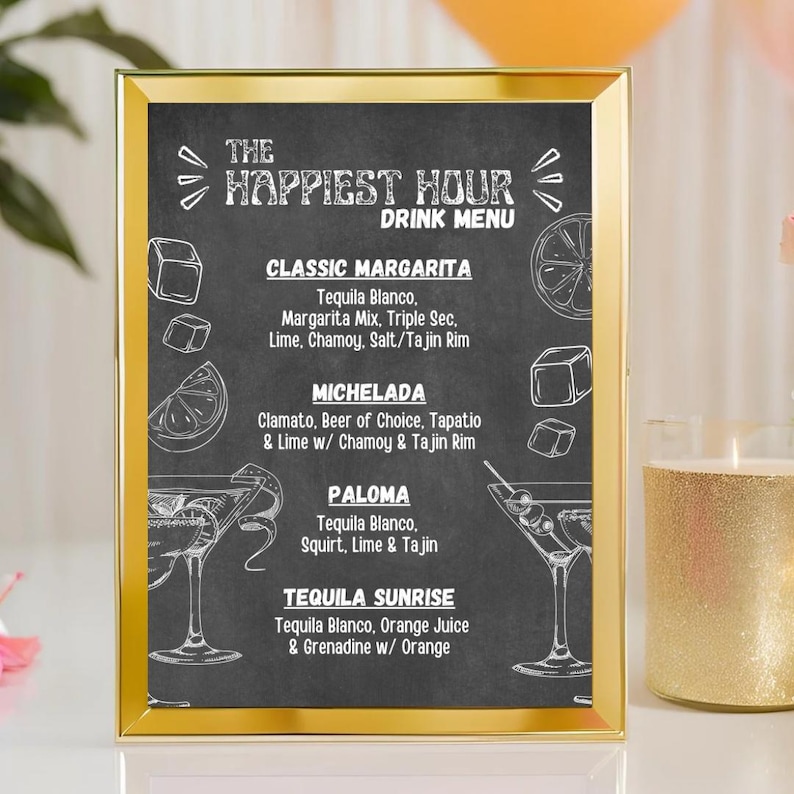 Customizable Chalkboard Style Cocktail Menu for Parties | Bartending ...