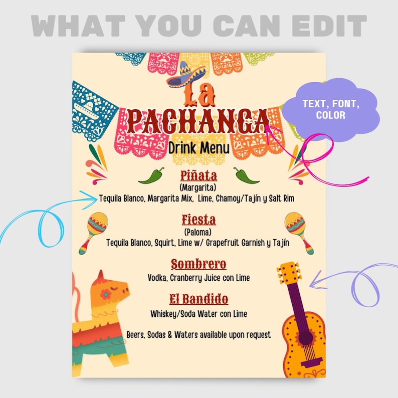 Cinco De Mayo Drink Menu Template: Editable Mexican Fiesta Design ...