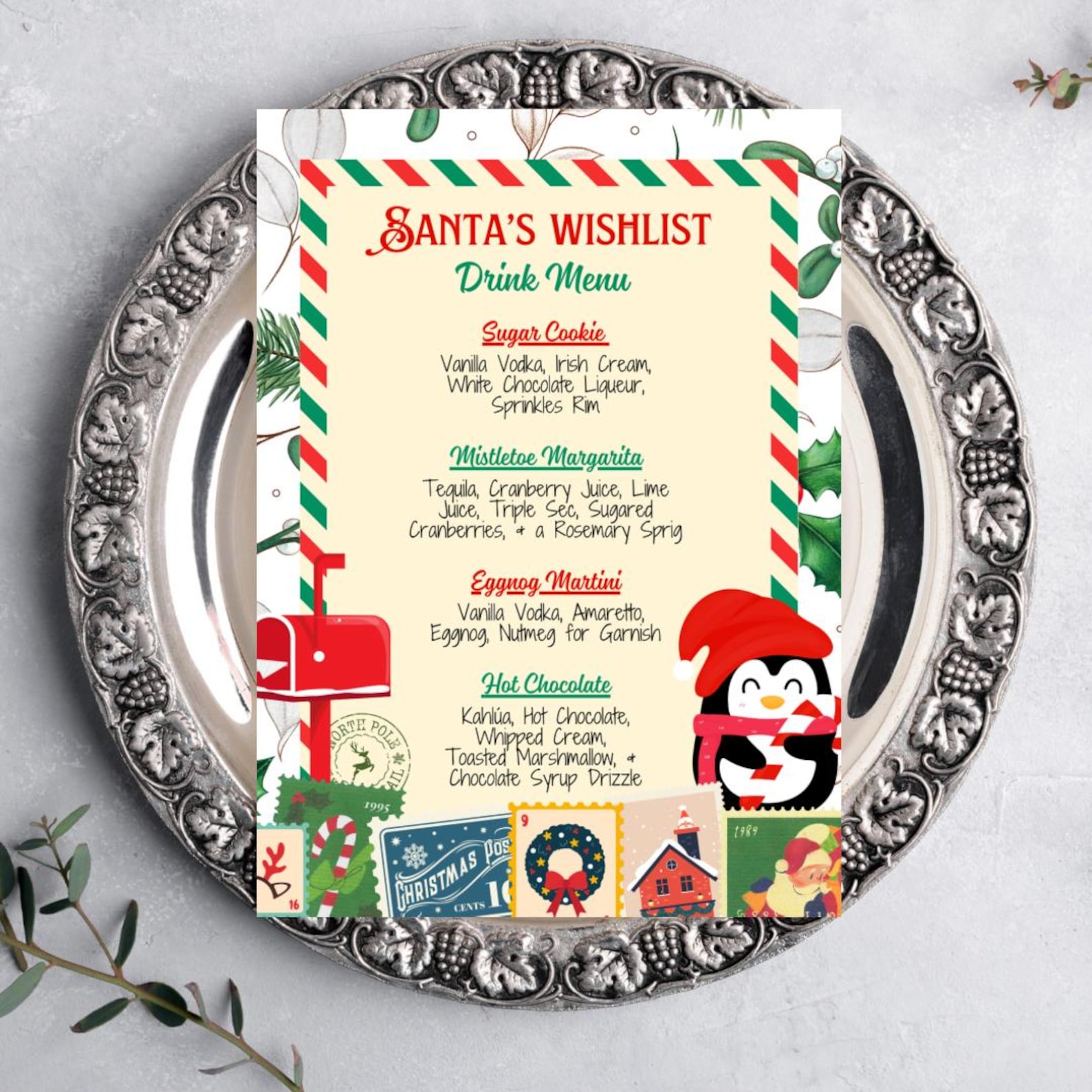 Santas Wish List Drink Menu Template Holidays Cocktail Bar Design ...