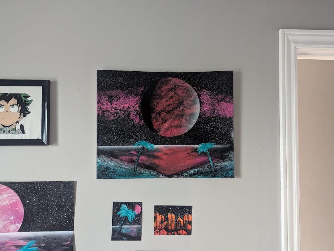 Large Planet Art on 20x15.5 Inch Canvas – Handcrafted Spray Paint Space ...