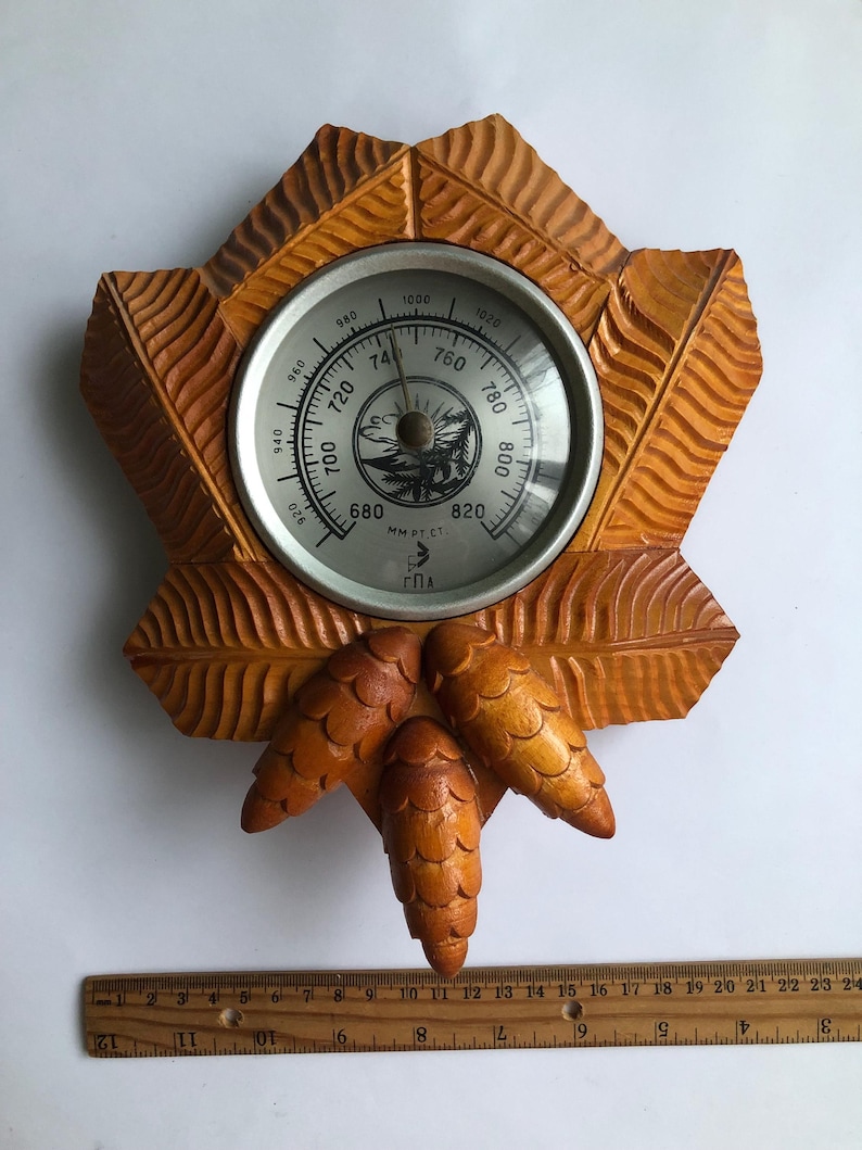 Vintage Soviet Barometer in a Carved Wooden Frame –fir Branches and ...