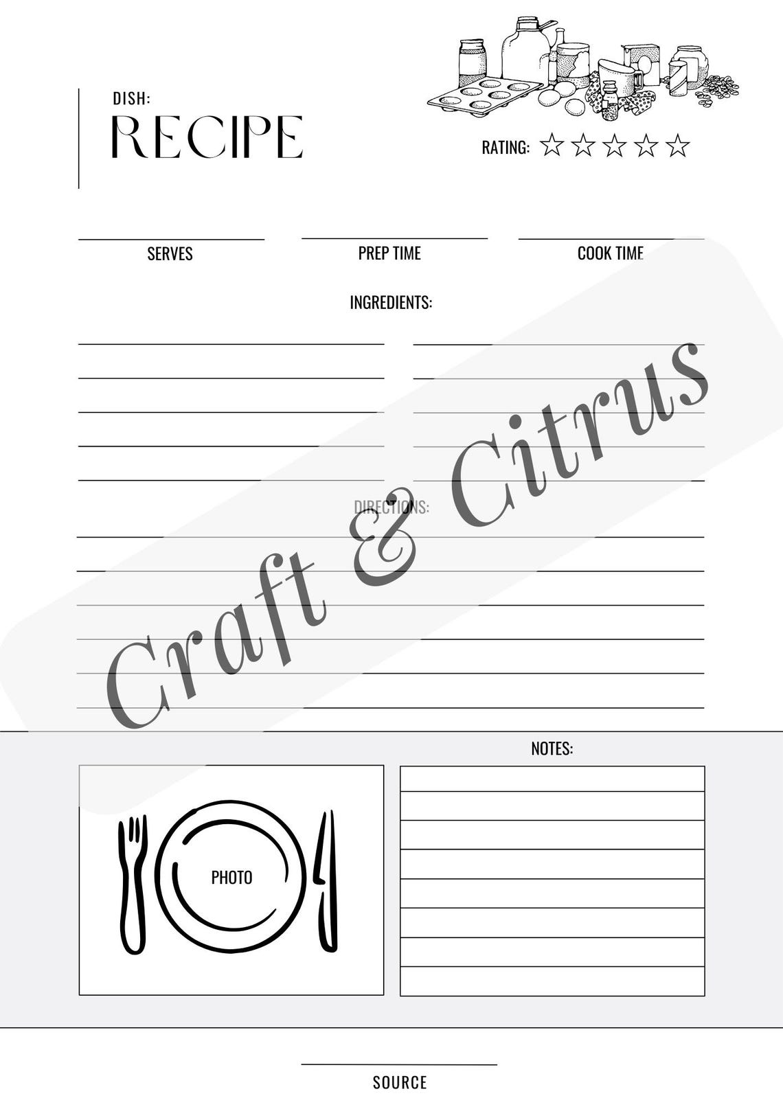 Printable Recipe Template - Etsy