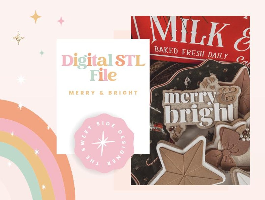Merry and Bright Cookie Cutter & Stamp - Etsy