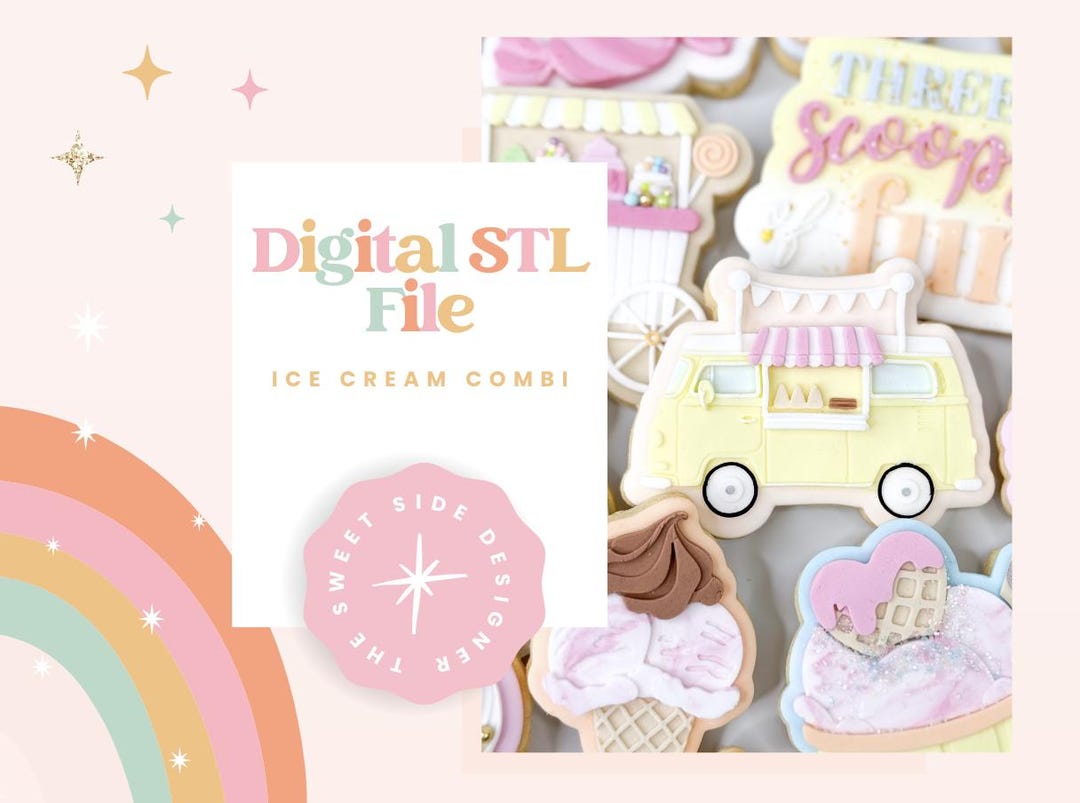 Ice-cream Combi Cookie Cutter & Stamp STL File - Etsy