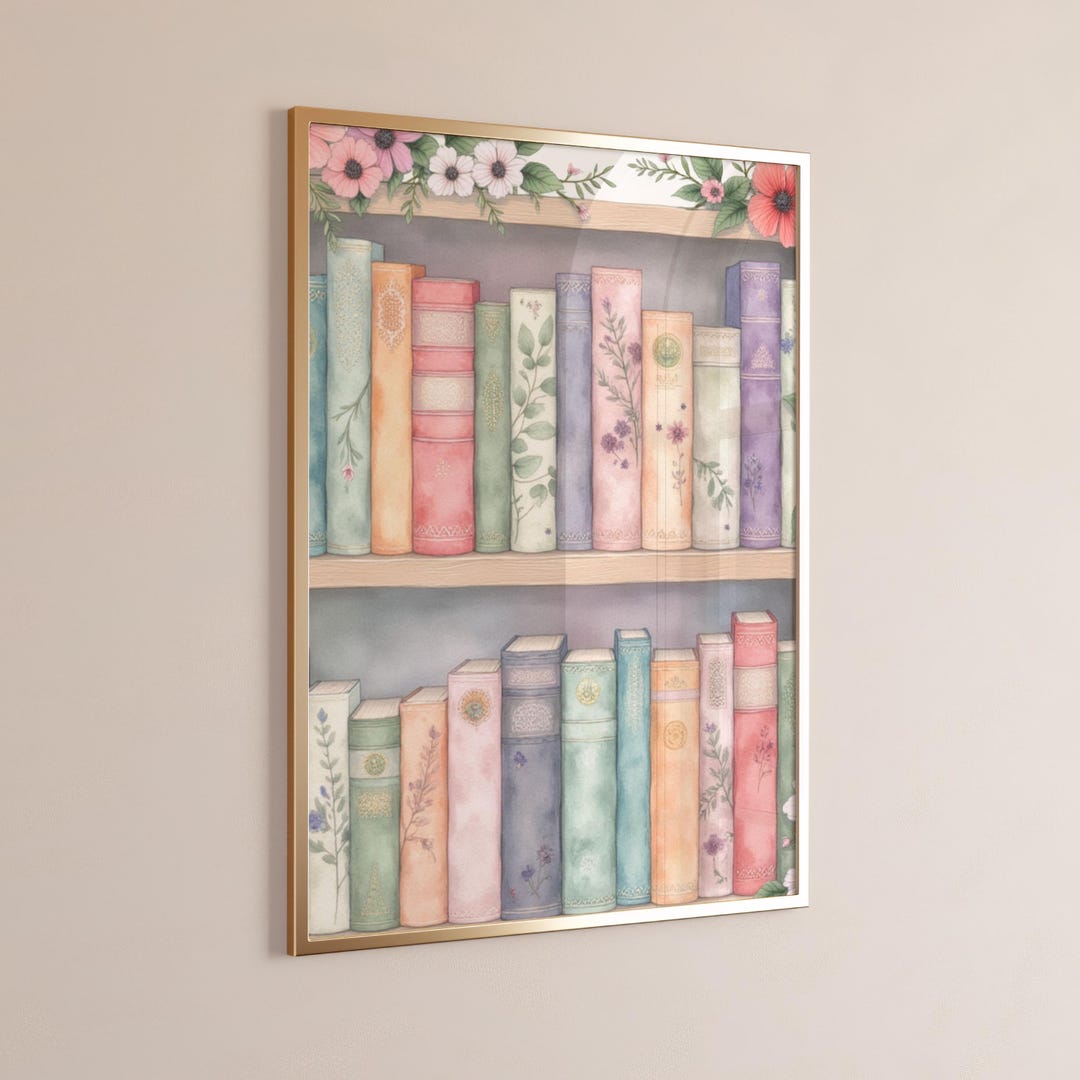 Pastel Prints Girl Room Whimsical Bookshelf Pastel Books Wall Art ...