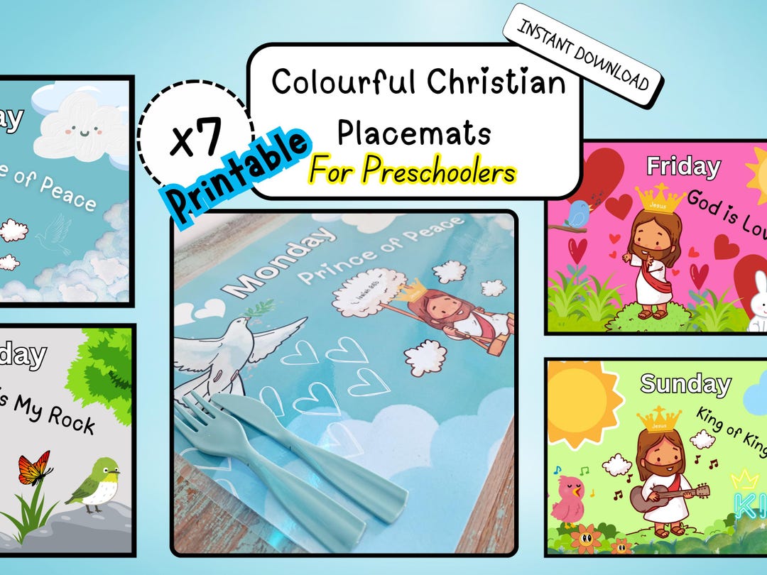 Colorful Placemats Printable Placemats Christian Placemats Set of 7 for ...