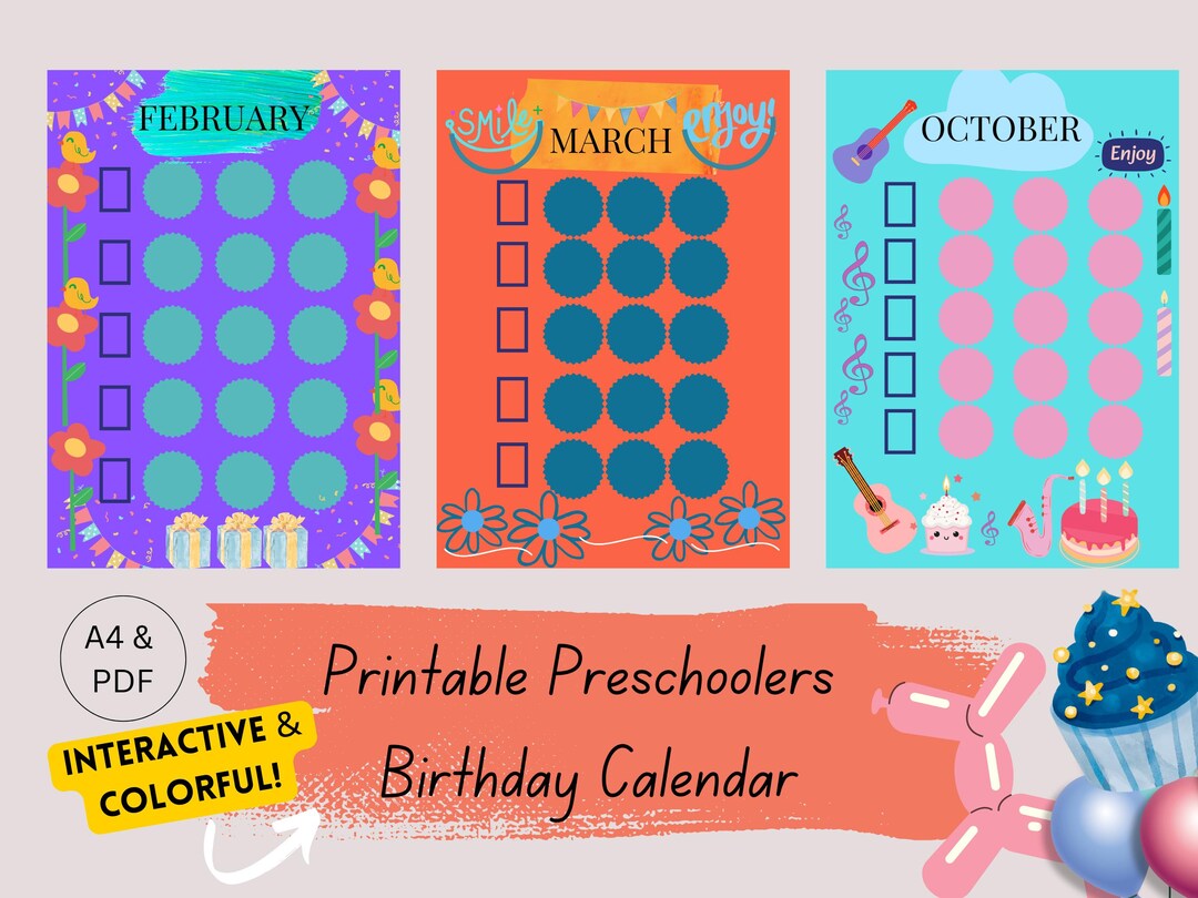 Yearly Wall Calendar Birthdays Preschool Teacher Gift Birthday Board ...