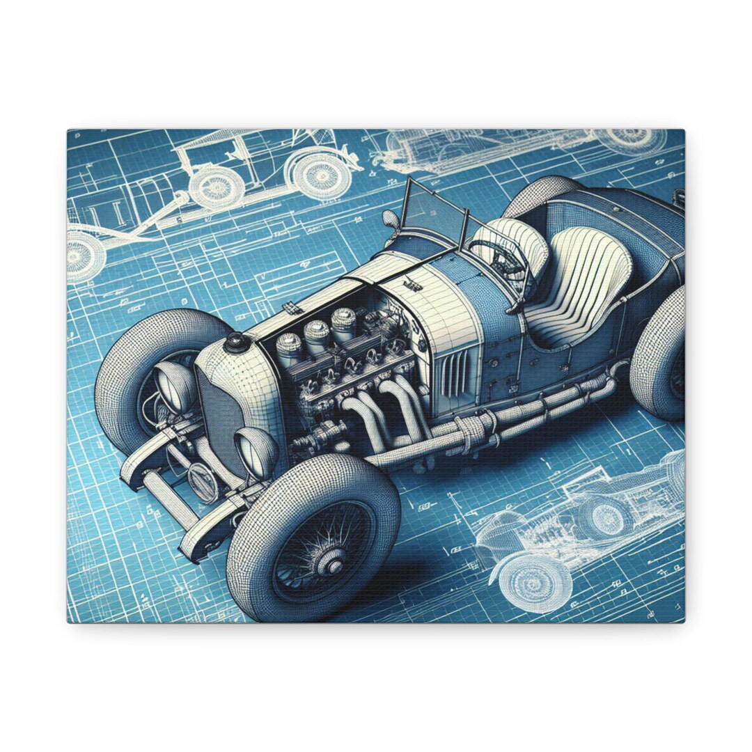 Canvas Gallery Wraps, Classic Car Blueprint Vintage Automobile Wall Art ...