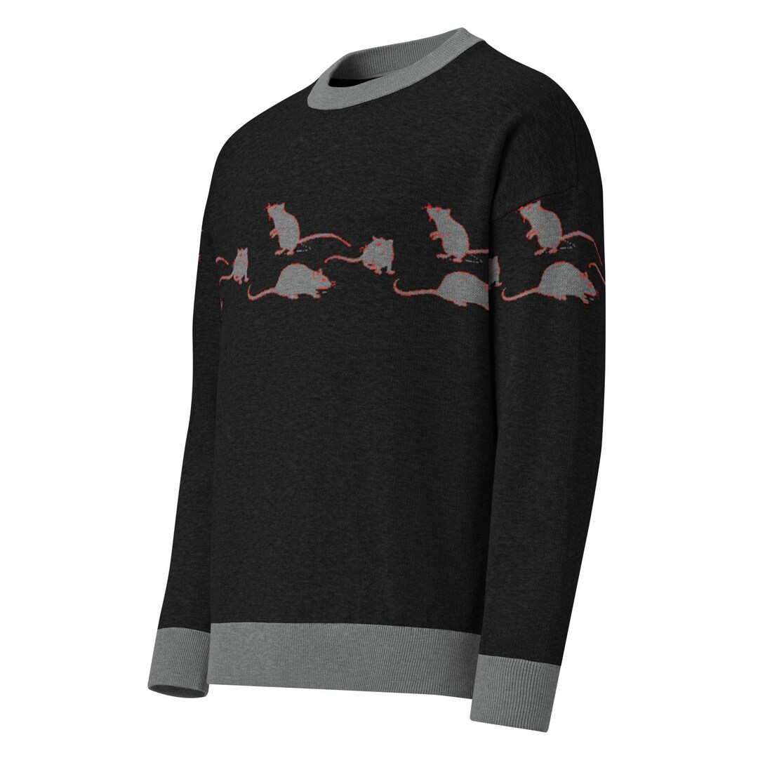 Creepy-cute Black Sweater: Gothic Mice Knit, Grey Trim - Etsy