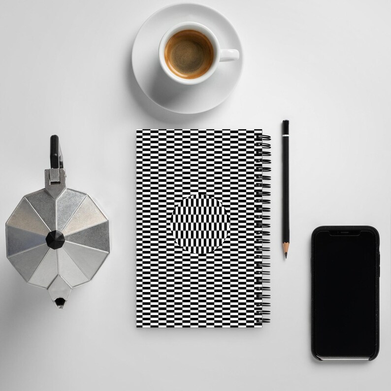 Optical Illusion Spiral Notebook - Checkered Lifted Circle Design, 140 ...