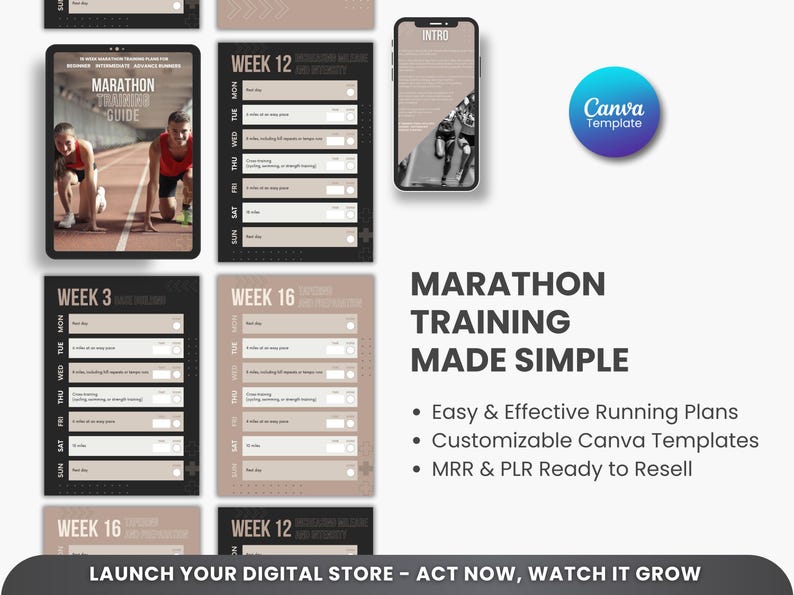 Marathon Training Plan and Journal, Running Tracker Log, 16 Week ...