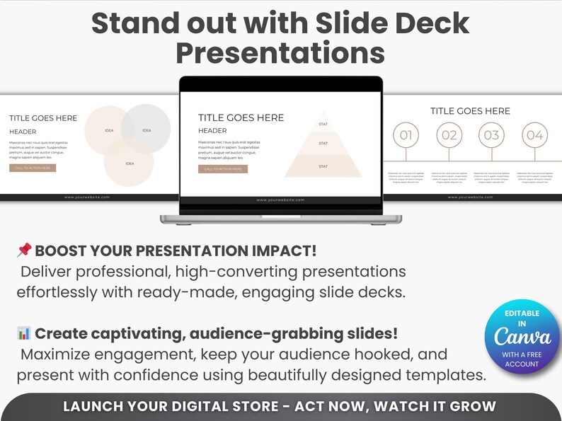 60 Slide Deck Presentation, Canva Presentation Template, Social Media Coach, Content Creator ...
