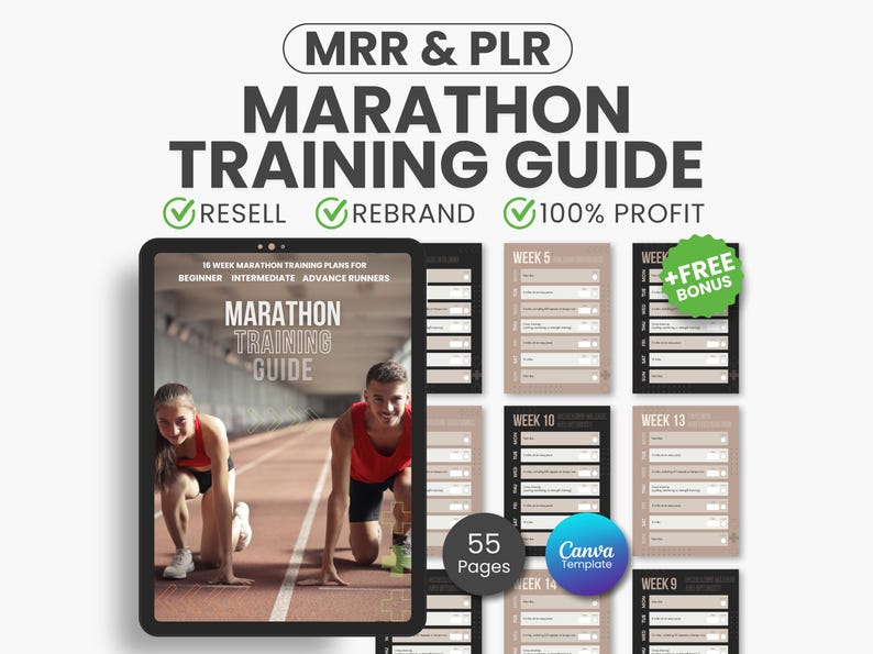Marathon Training Plan and Journal, Running Tracker Log, 16 Week Marathon Training Plan, Canva ...