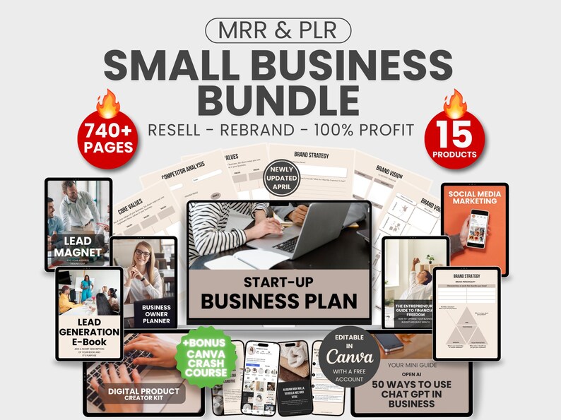 Small Business Plan Template, Brand Planner MRR Master Resell Rights, Editable PLR Canva ...