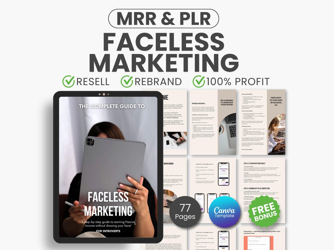 Faceless Digital Marketing Bundle, PLR Faceless Marketing, 77 Pages ...