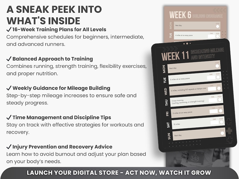 Marathon Training Plan and Journal, Running Tracker Log, 16 Week ...