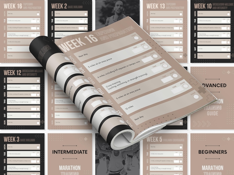 Marathon Training Plan and Journal, Running Tracker Log, 16 Week ...