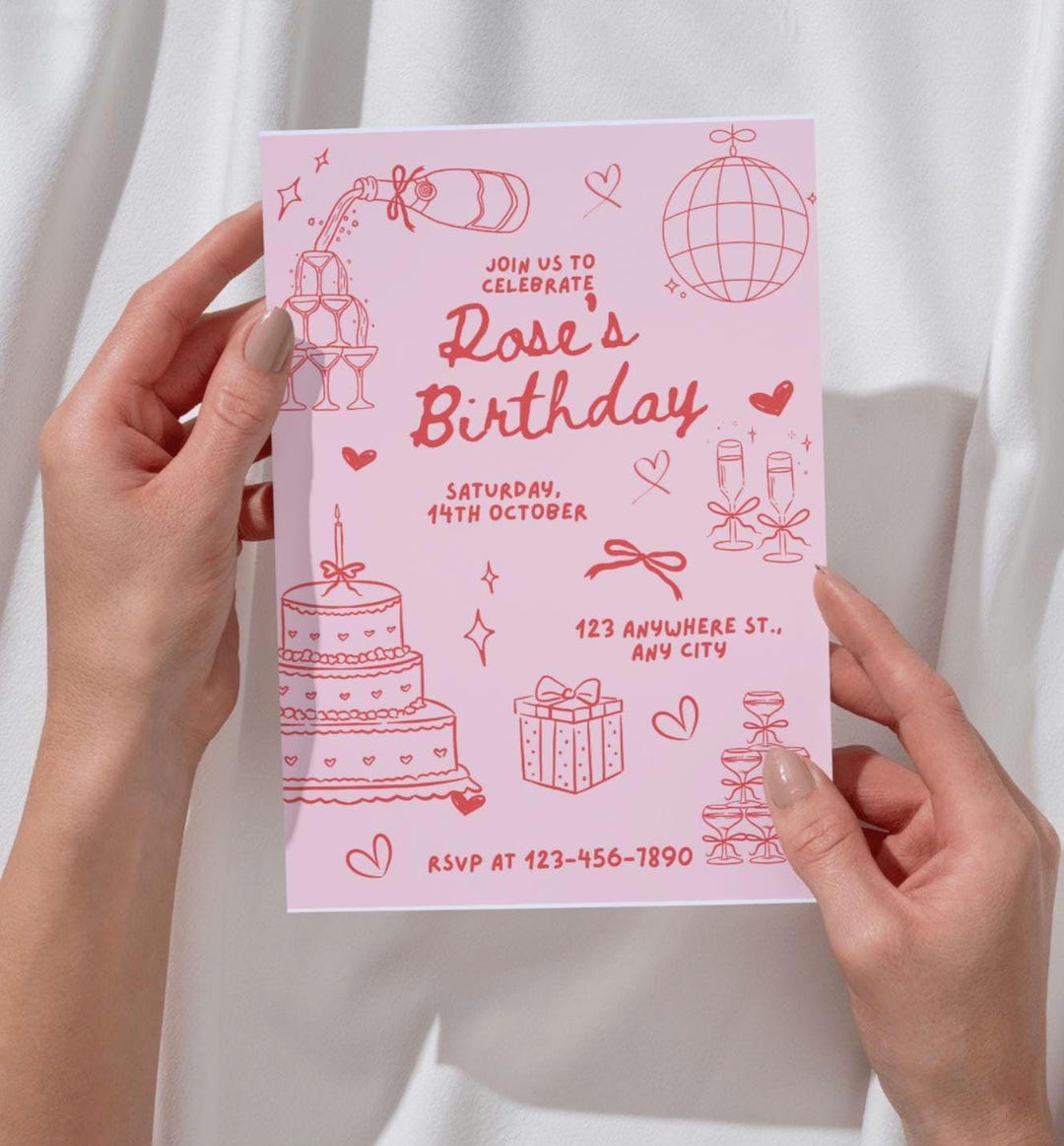 Vintage Rococo Style Birthday Invitation Template | Elegant Bow Doodle ...