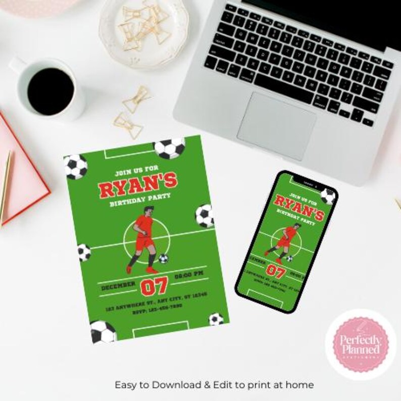 Football Party Invitation | Red Team Theme | Editable Soccer Invite ...