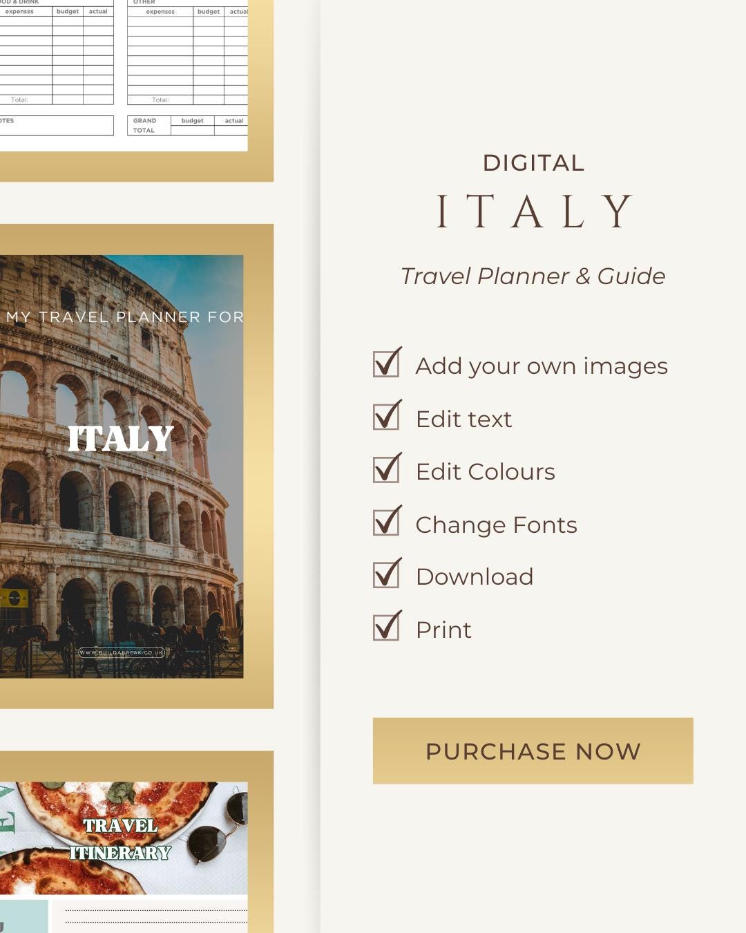 Editable Italy Travel Planner Canva Template Digital and Printable PDF ...