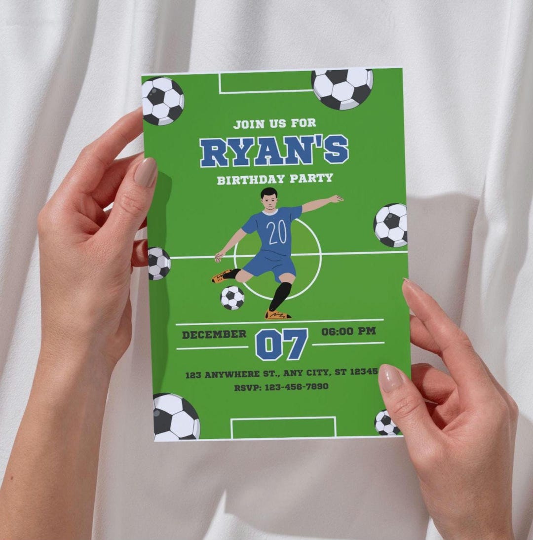 Football Party Invitation | Blue Team Theme | Editable Soccer Invite ...