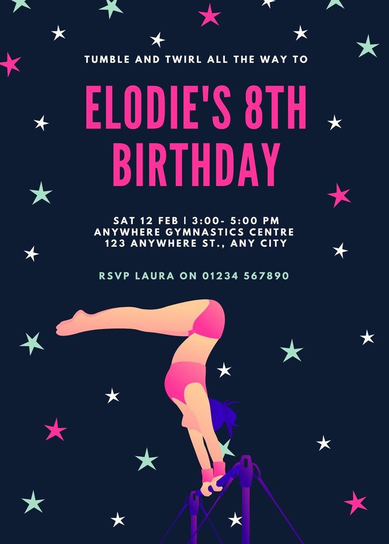 Gymnastics Party Invitation | Gymnast Birthday Invite | Editable ...